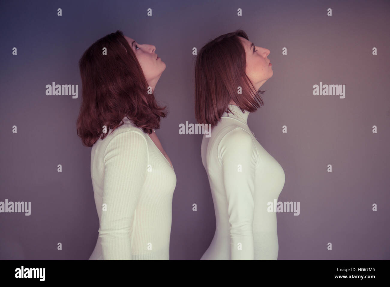 Doppelganger / Alter-ego themed photoshoot: two young women girls ...