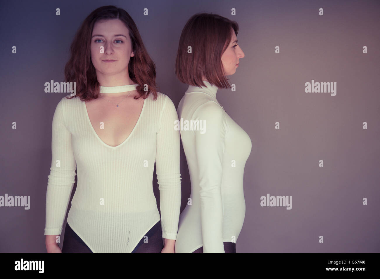 Doppelganger / Alter-ego themed photoshoot: two young women girls ...