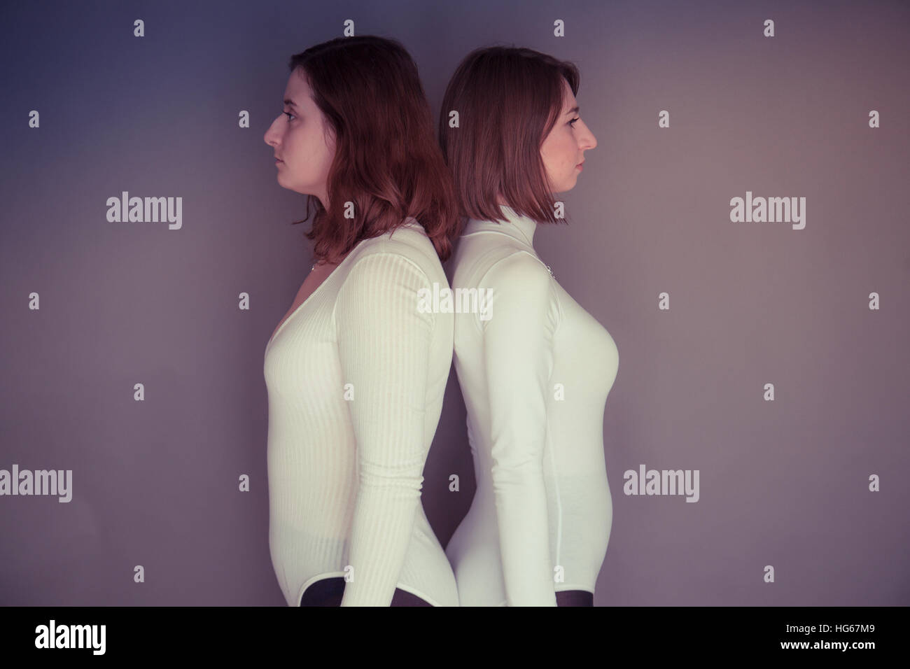 Doppelganger / Alter-ego themed photoshoot: two young women girls ...