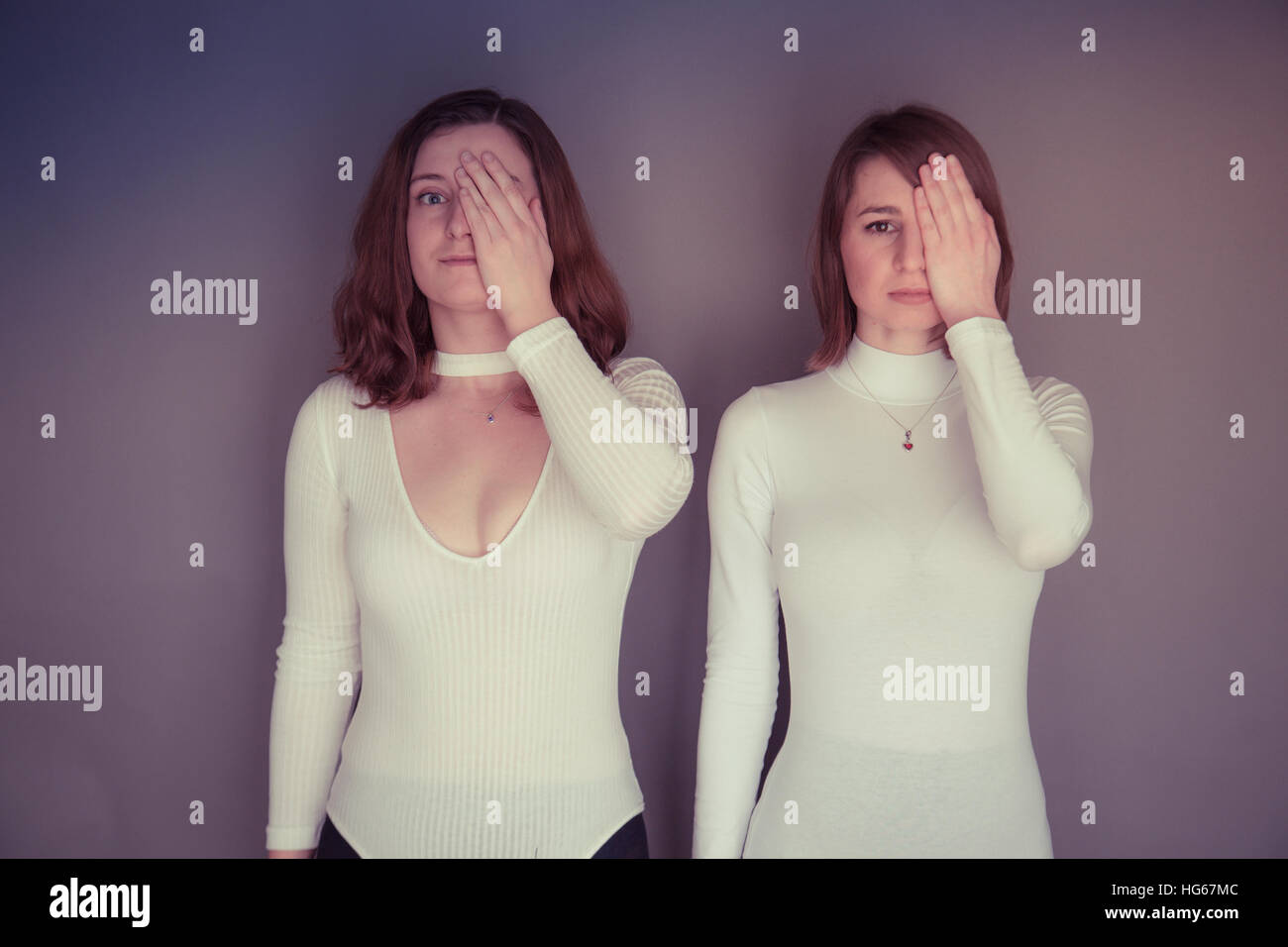 Doppelganger / Alter-ego themed photoshoot: two young women girls ...