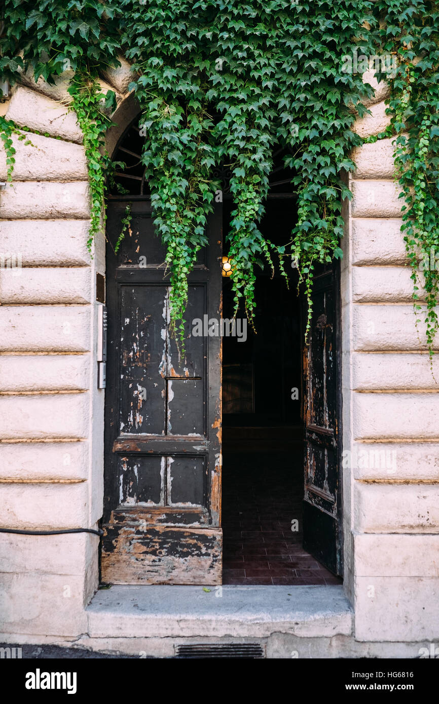 An old vine-draped doorway in Rome, Italy Stock Photo - Alamy