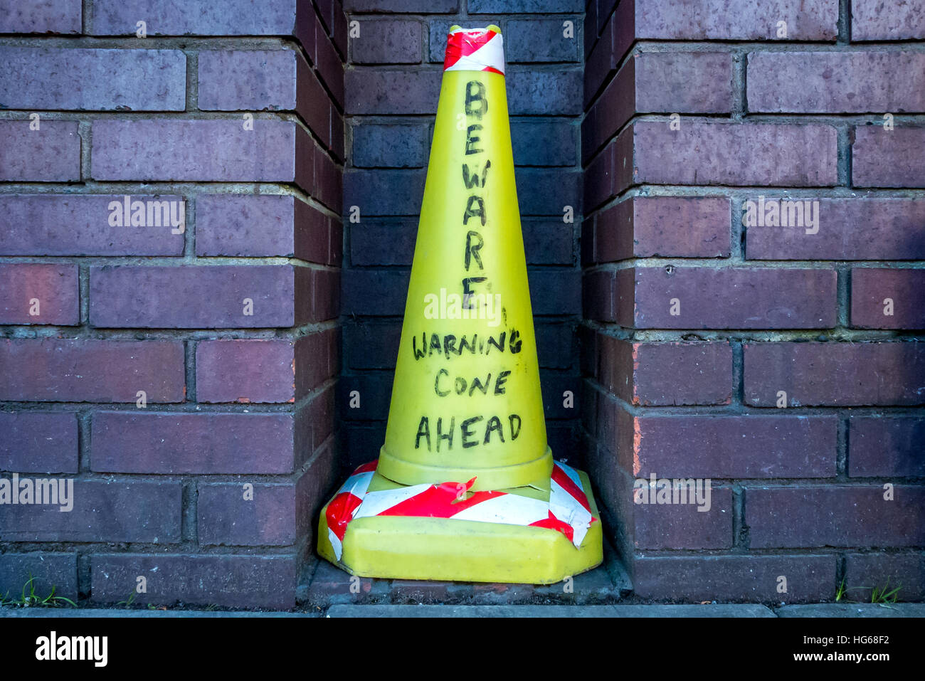 A joke warning cone on the street in Brighton Stock Photo - Alamy