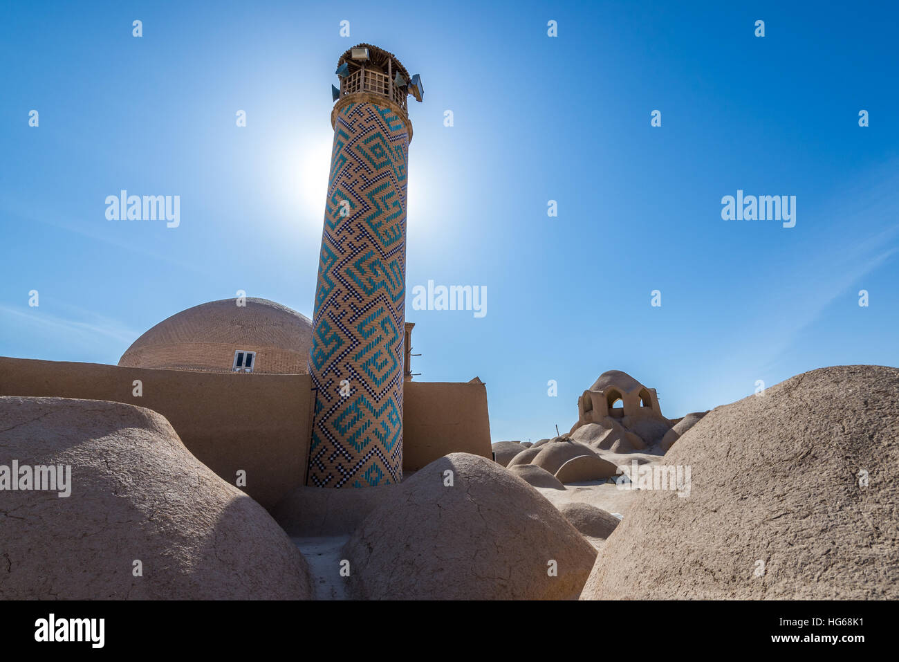 Minaret seen from the roof of bazaar in Yazd city, Iran Stock Photo - Alamy