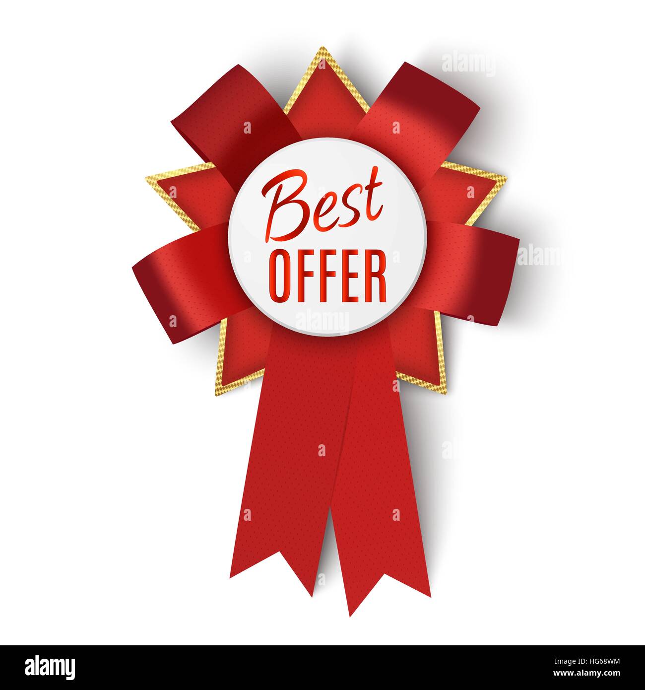 Realistic red fabric award ribbon isolated on white background. Badge ...