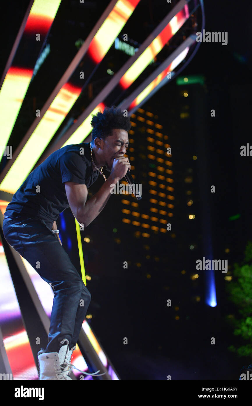 Miami, FL, USA. 31st Dec, 2017. Rapper DesIIgner performs during ...