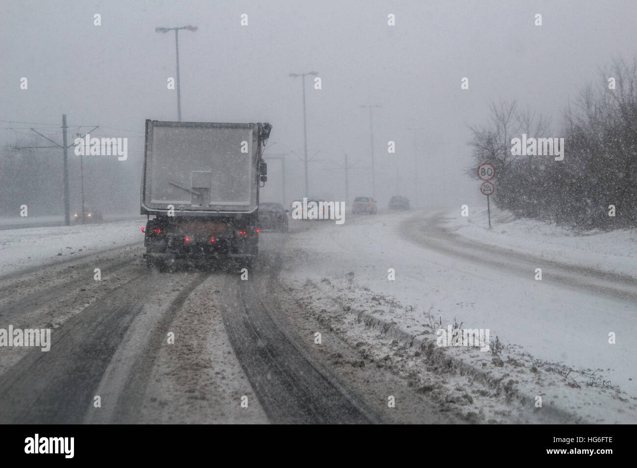 Gdansk, Poland 5 January 2017 Heavy snowfall and winds hits Poland and ...