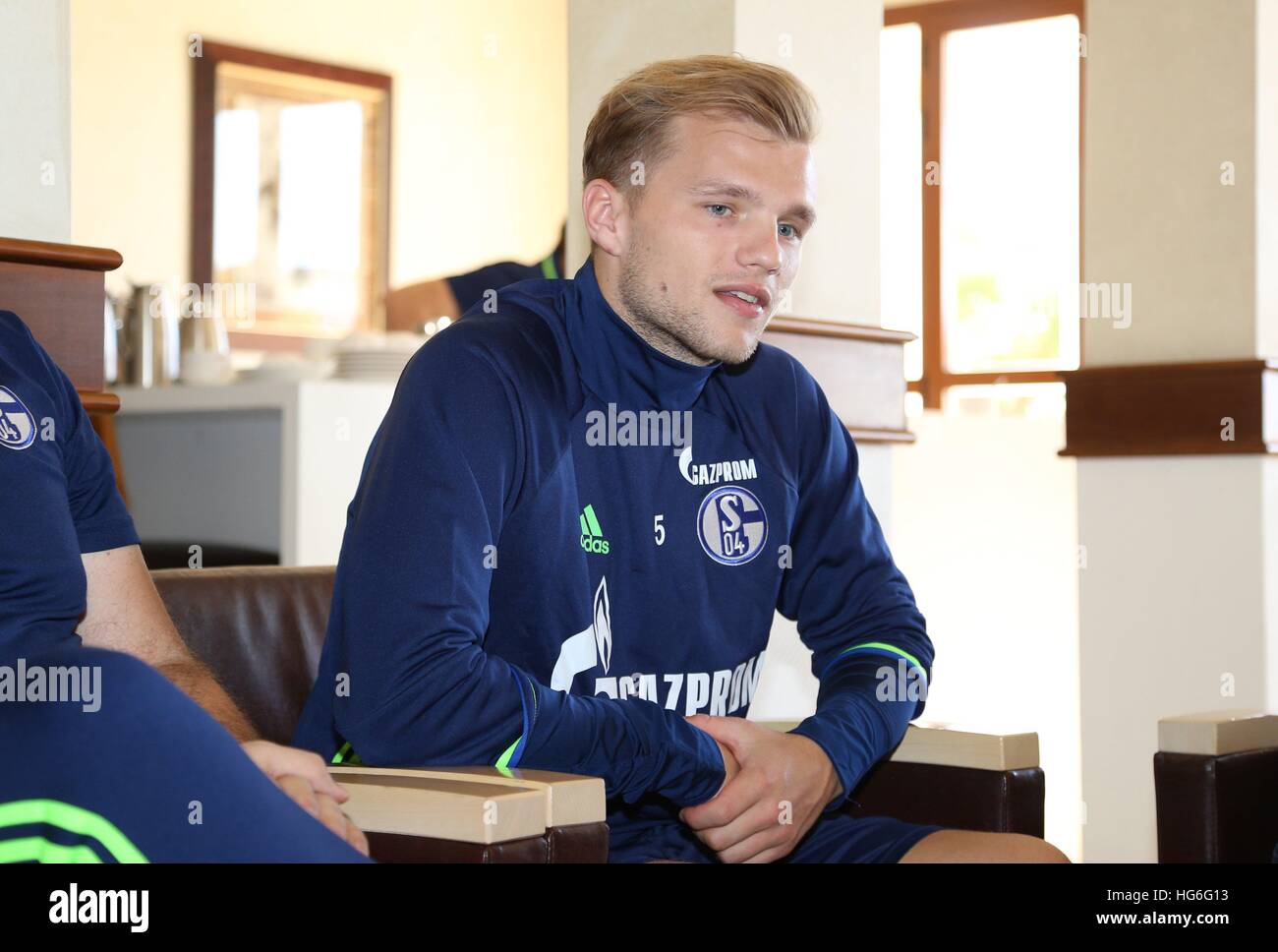 Schalke's Johannes Geis talks to the press after a training session in ...