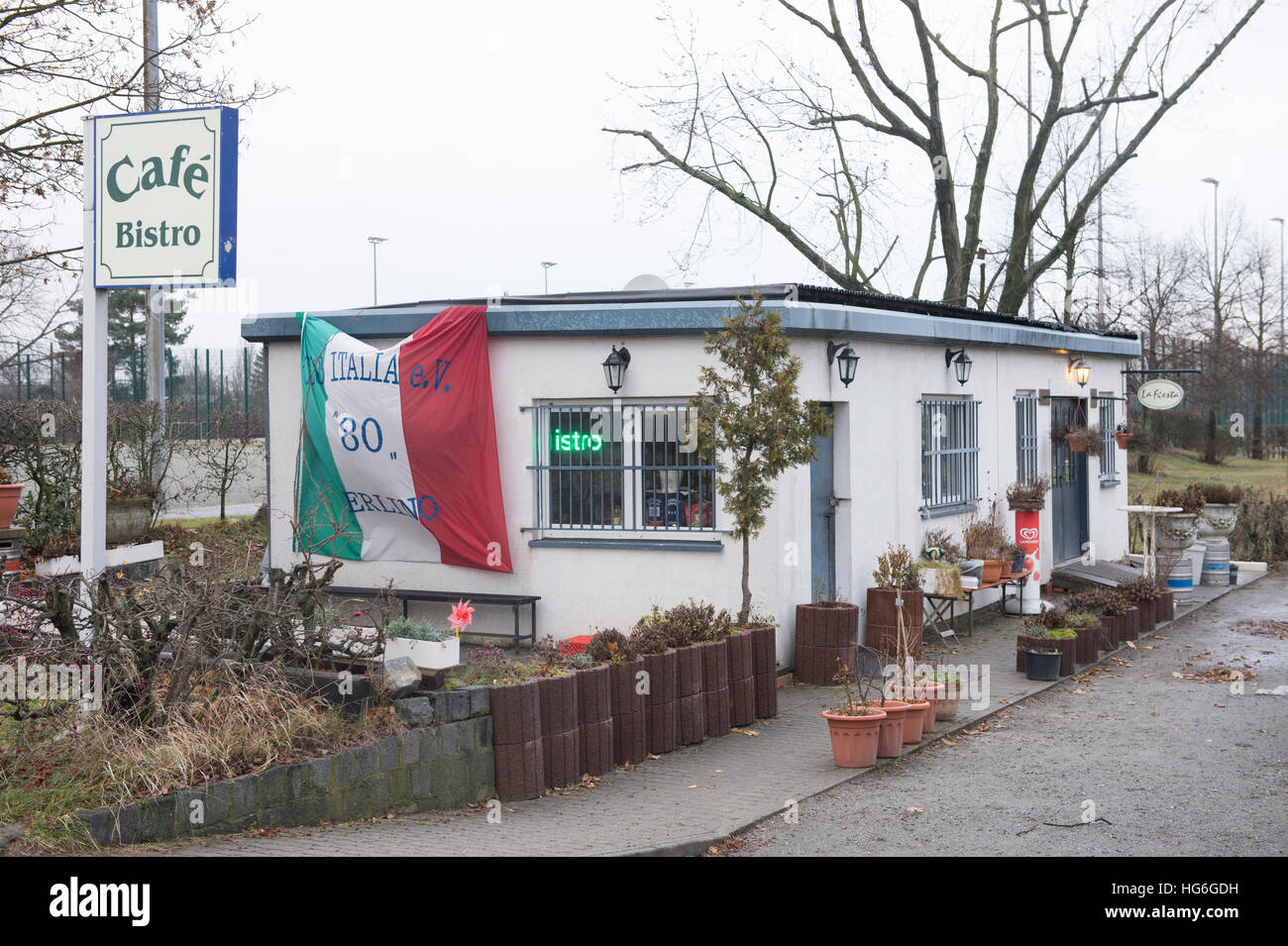 Berlin, Germany. 11th Dec, 2016. An Italian flag hangs on the clubhouse ...