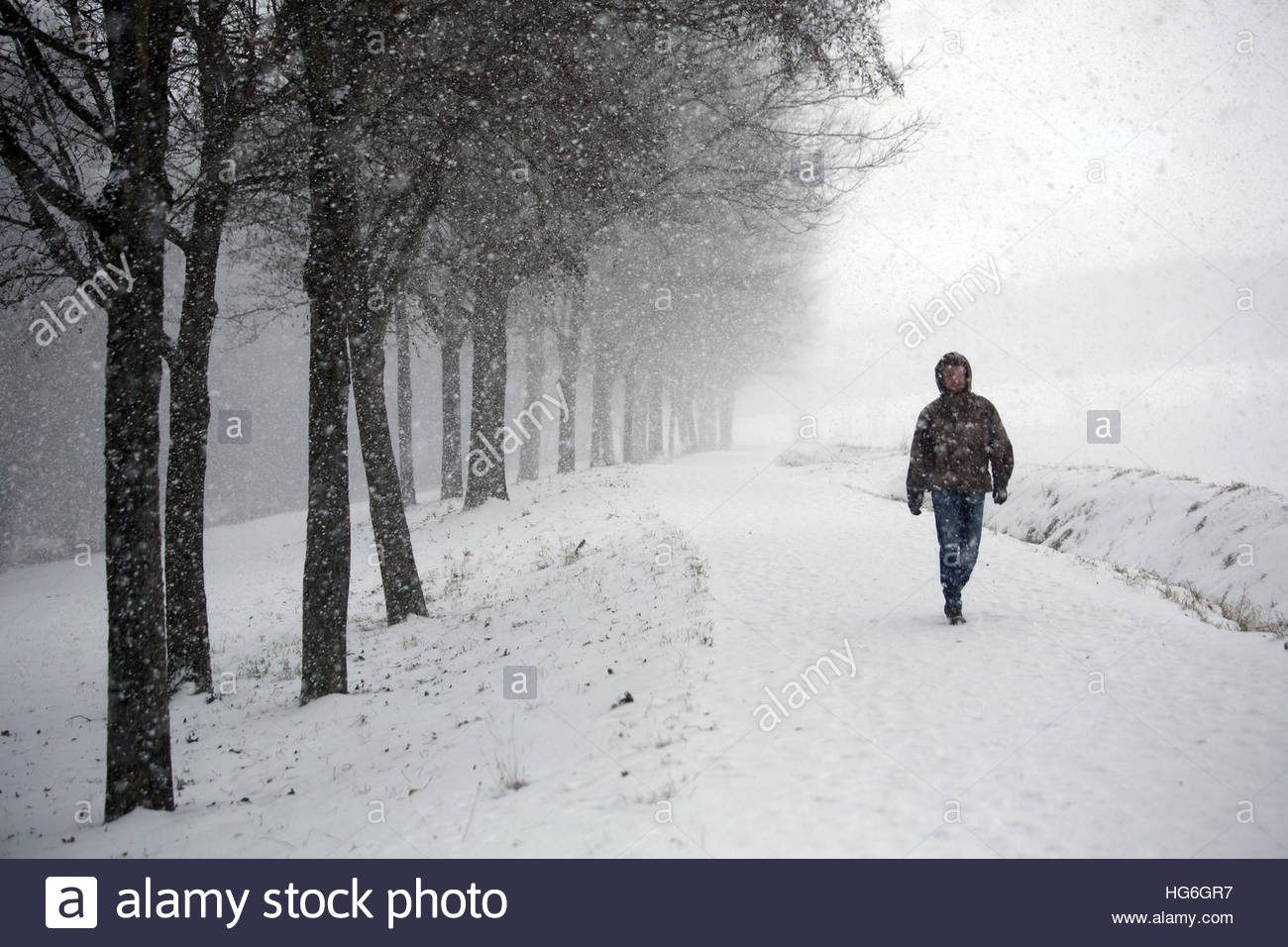 A man battles through a heavy snowstorm in Coburg, Germany, this ...