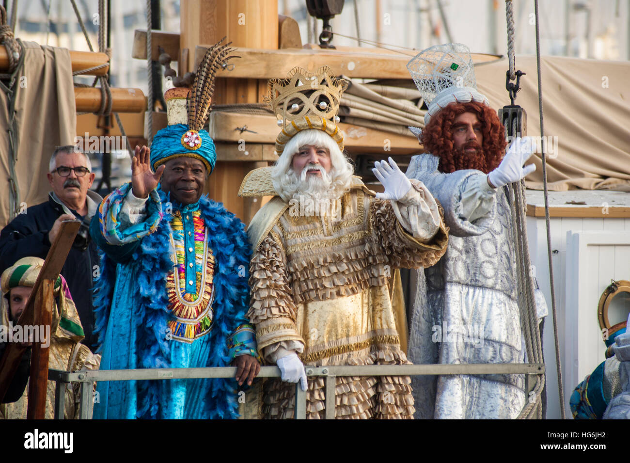 The Three Kings arrive by boat to Barcelona, Spain, thursday, 05th Jan ...