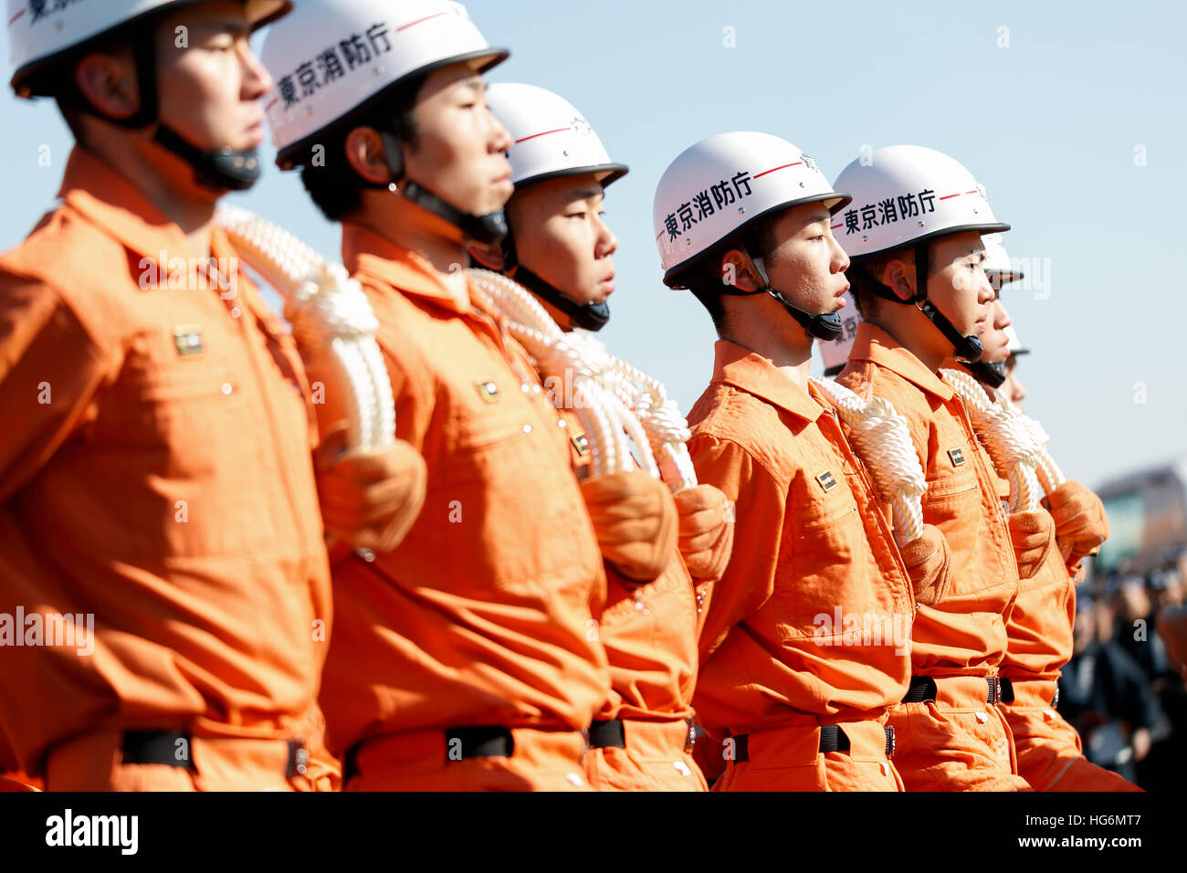 Members of the Tokyo Fire Department perform during the annual New Year ...