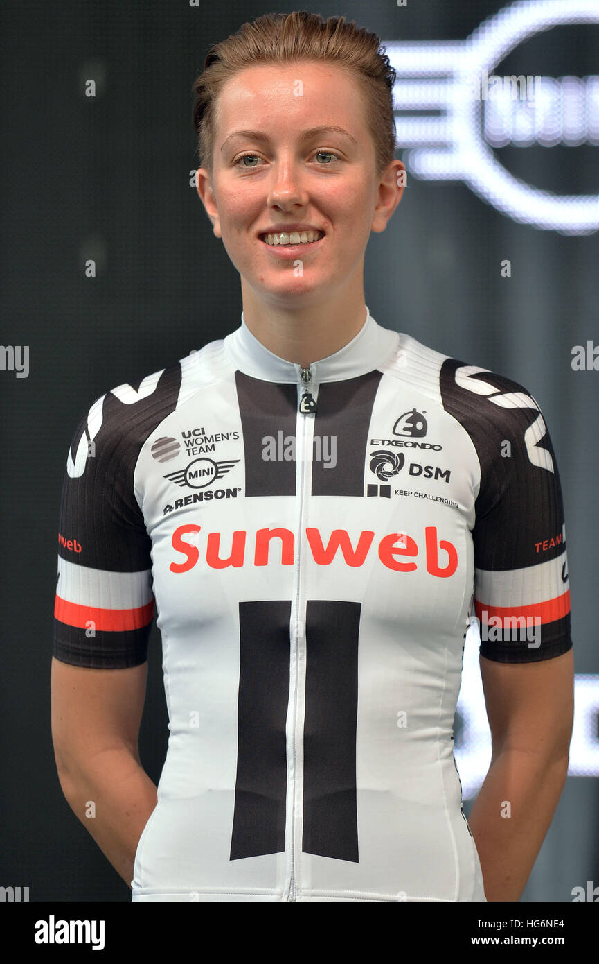 The British cyclist Molly Weaver presents herself in front of special ...