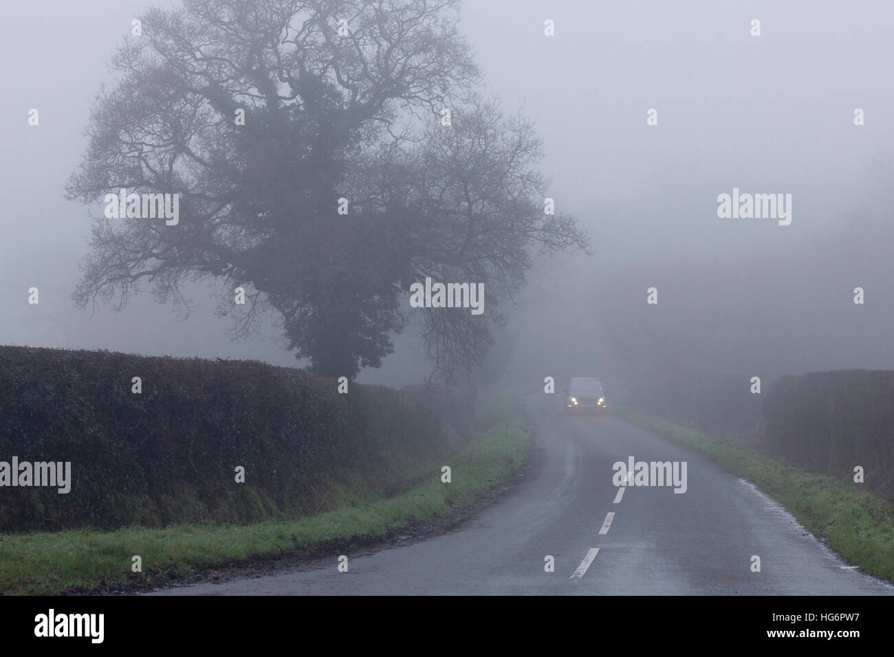 English countryside on a foggy day Stock Photo - Alamy