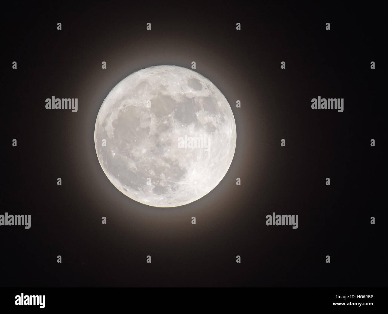 Biggest moon 2016 with halo Stock Photo - Alamy