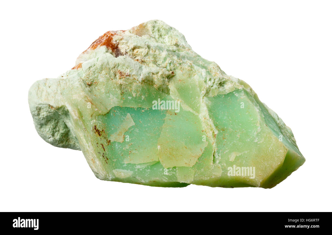 Uncut, raw chrysoprase stone isolated on white background Stock Photo ...