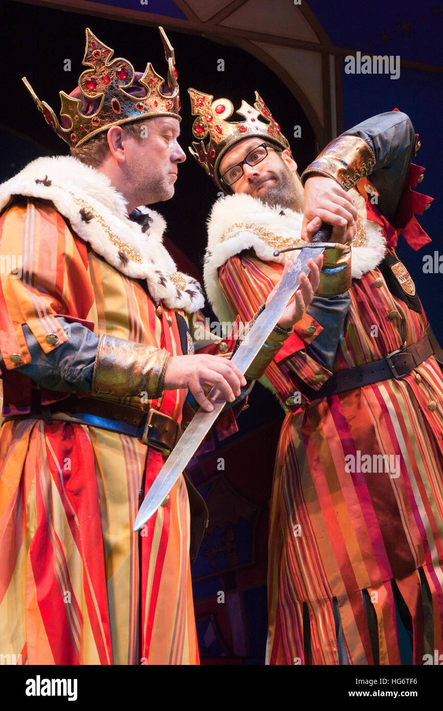 L R Jon Culshaw And Marcus Brigstocke As King Arthur Monty Pythons Spamalot Musical Based