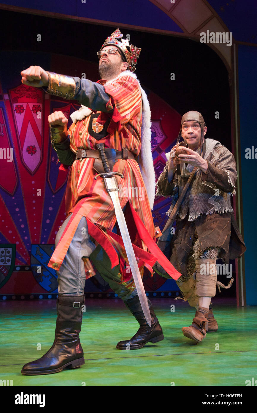 Marcus Brigstocke as King Arthur and Todd Carty as Patsy. Monty Python ...