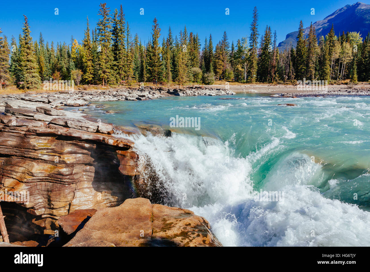 Athabasca Falls is a waterfall in Jasper National Park on the upper ...