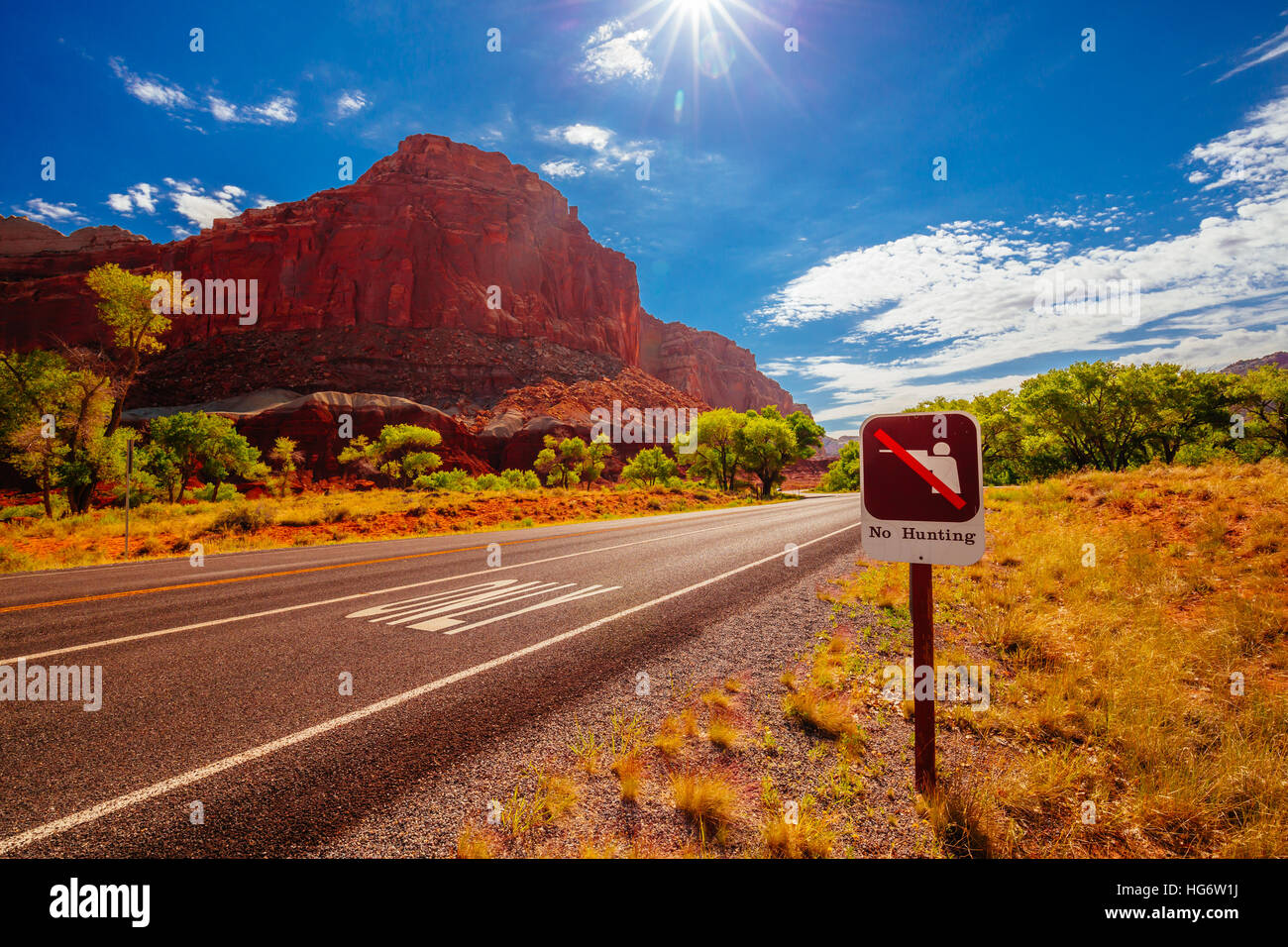 No Hunting Sign with graphic on Public Land in Capital Reef National ...