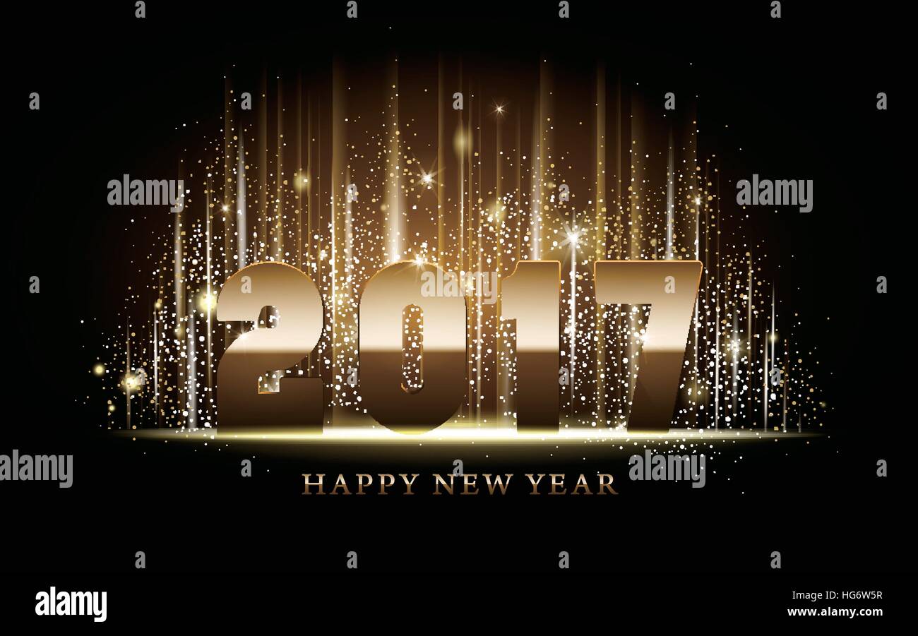 2017 Happy New Year calligraphy with golden metallic luster, black ...