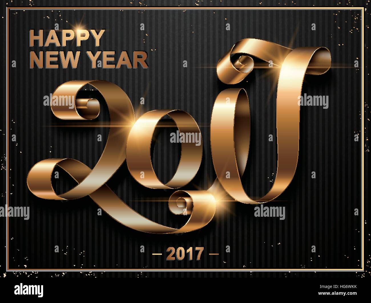 2017 Happy New Year logo made by golden ribbon, gray background Stock ...