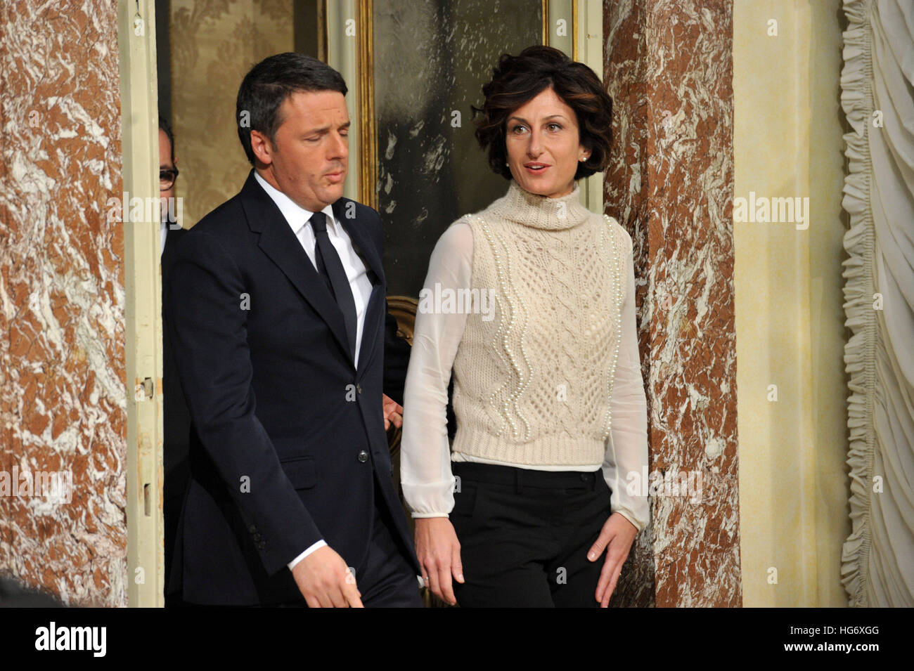 Matteo Renzi, Prime Minister of Italy, and his wife, Agnese Landini, at ...