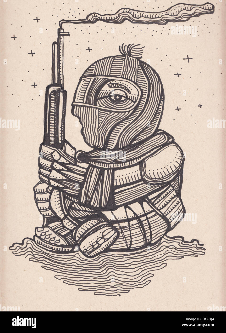 Hand drawn illustration drawing soldier hi-res stock photography and ...