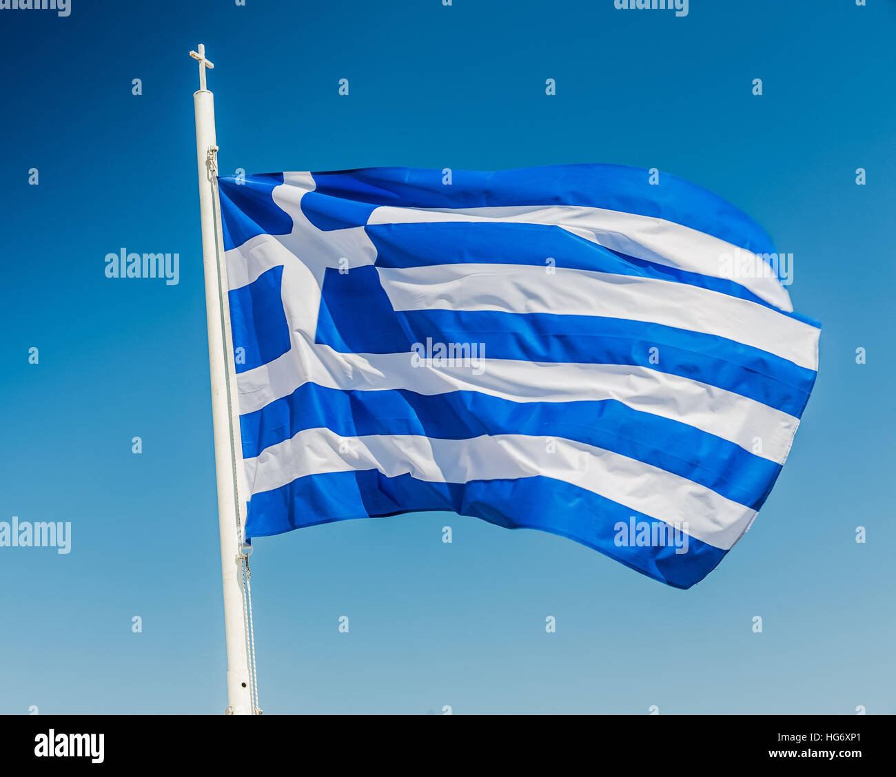 National flag of Greece on flagpole Stock Photo - Alamy