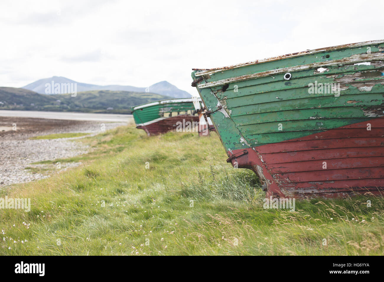 Shipwrecked fishing boats at magheroarty beach, County Donegal. Ireland ...