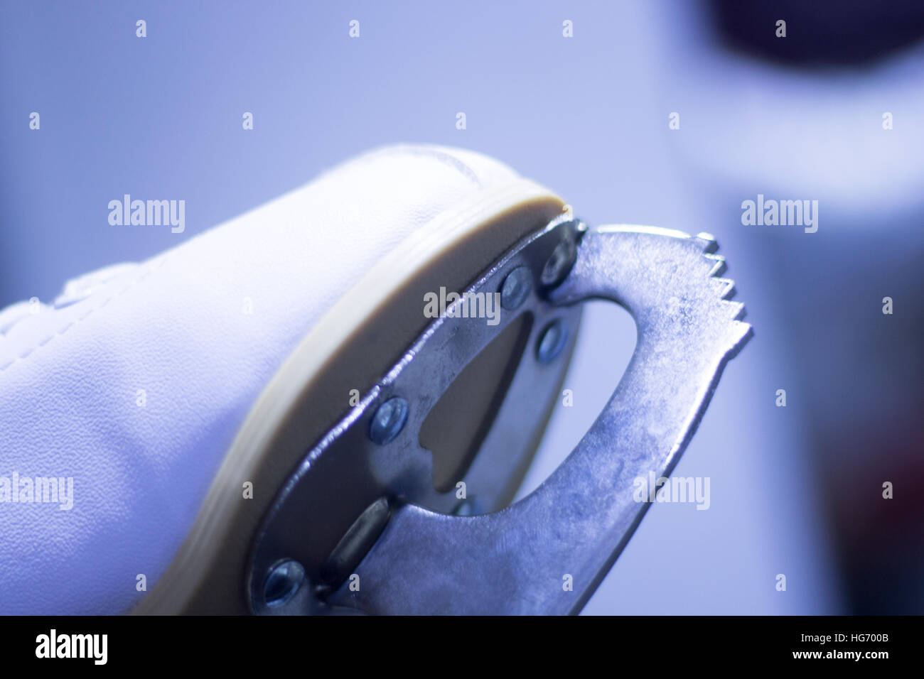 Ice skates in skate store shop window on display on sale for skating on ...
