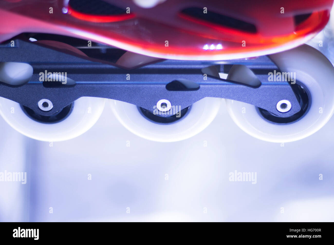 Freestyle inline skates boots and wheels in retail store shop window ...