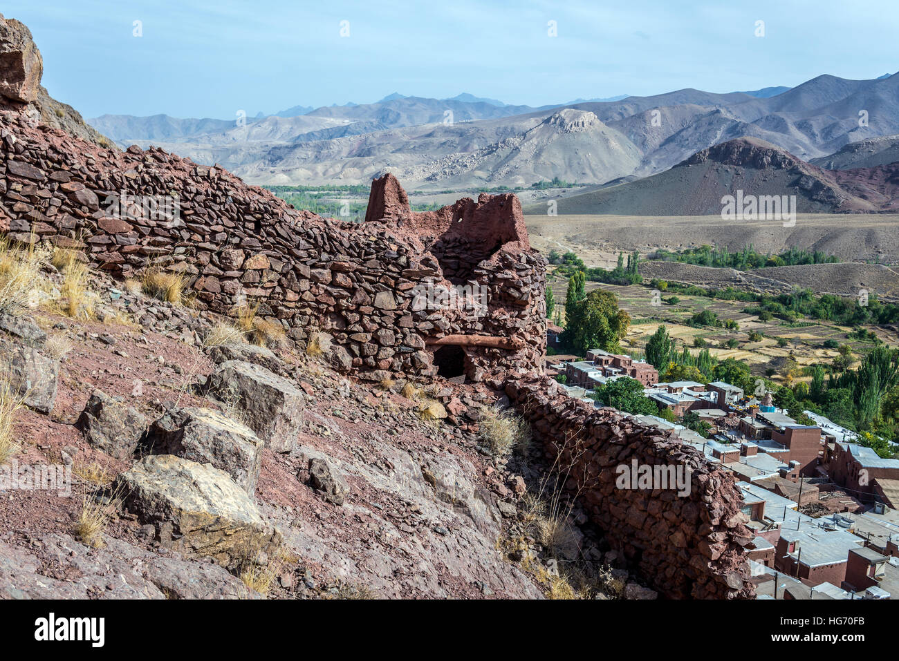 Sasanid era ruins on hills above Abyaneh - one of the oldest villages ...
