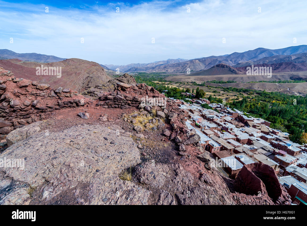 Sasanid era ruins on hills above Abyaneh - one of the oldest villages ...