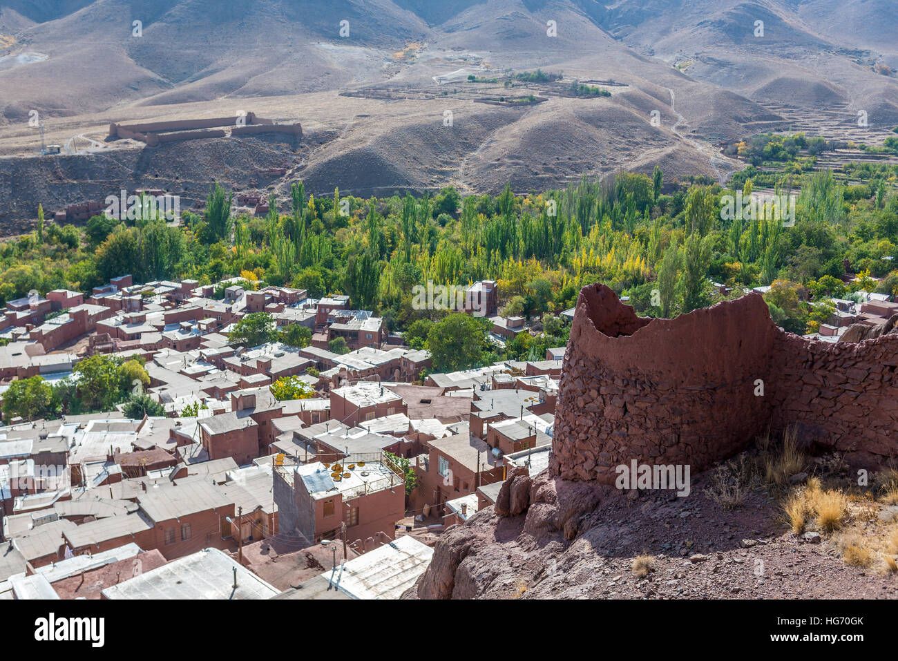 Aerial view with old ruins on Abyaneh village in Iran Stock Photo - Alamy