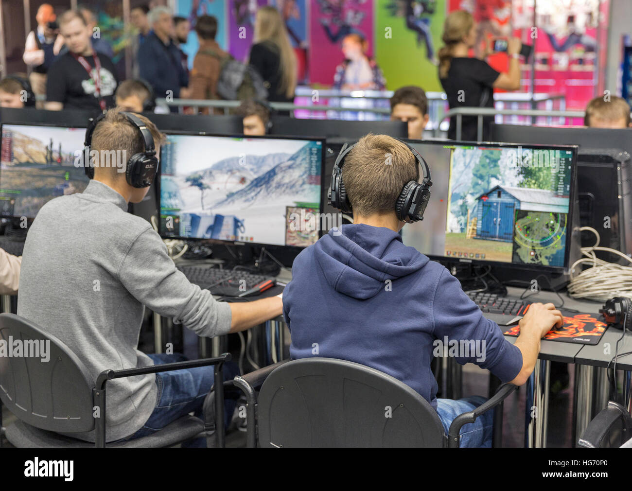 Unrecognized people visit Wargaming company computer game zone during ...