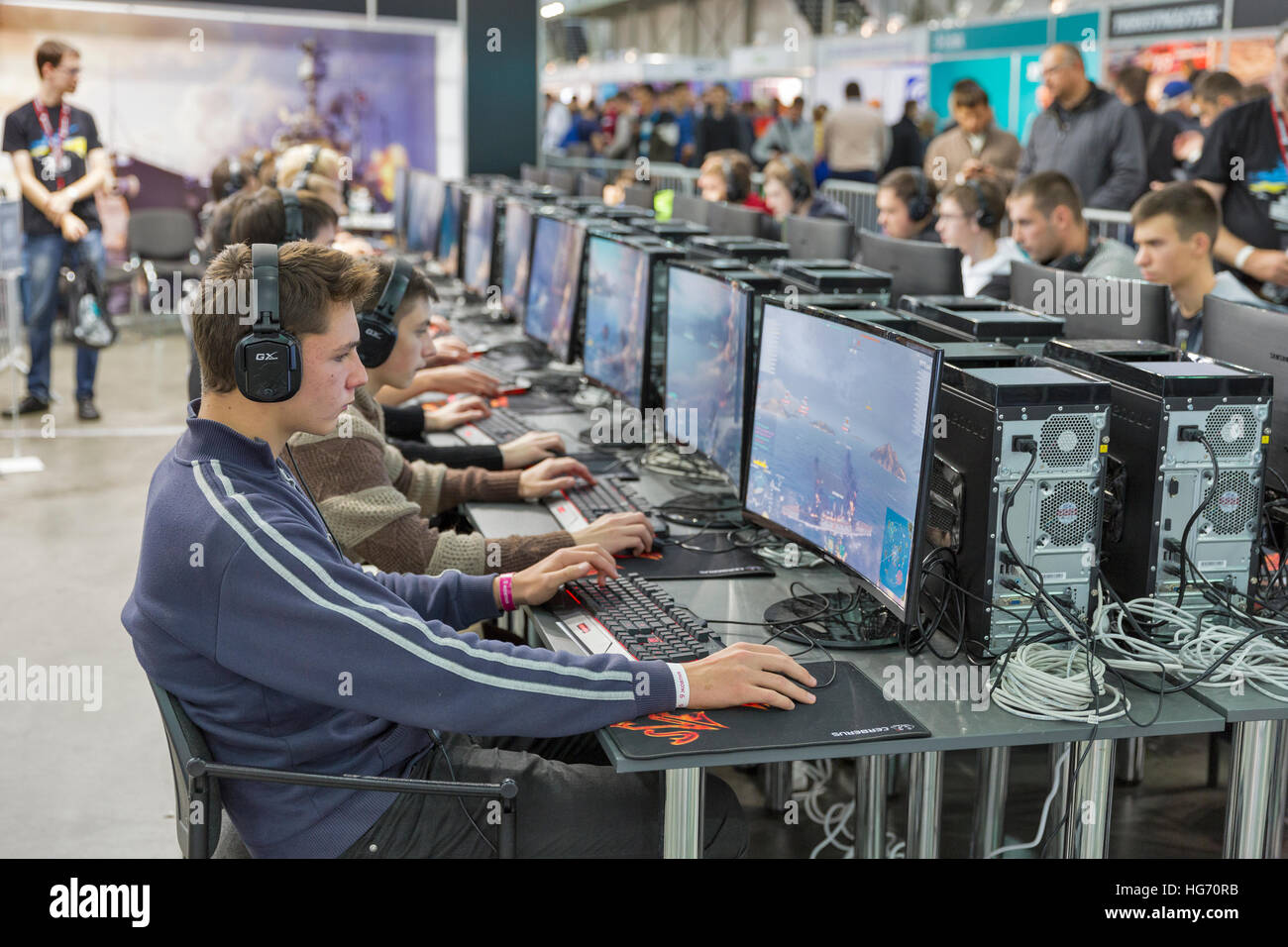Unrecognized people visit Wargaming company computer game zone during ...