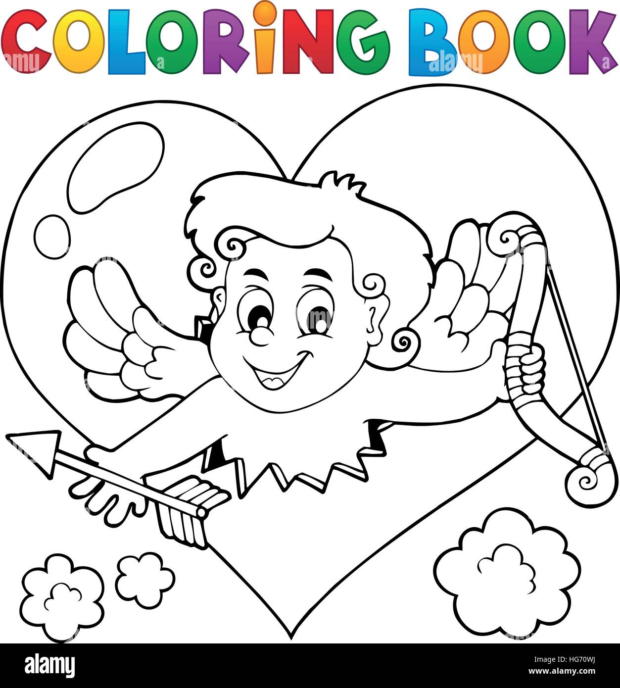 Coloring book with heart and Cupid - eps10 vector illustration Stock ...