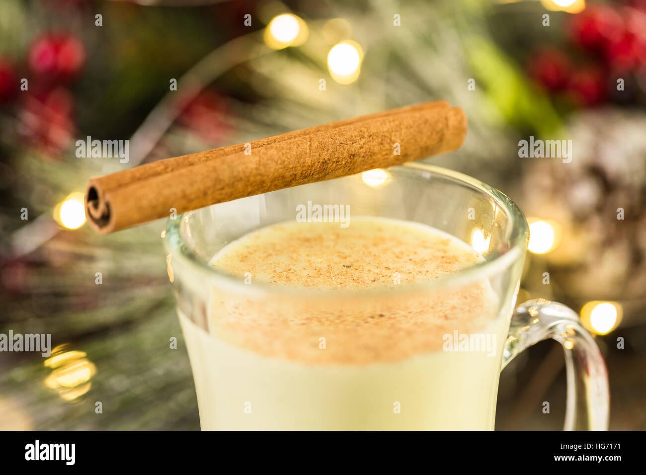 Traditional holiday egg nog garnished with freshly ground nutmeg Stock ...