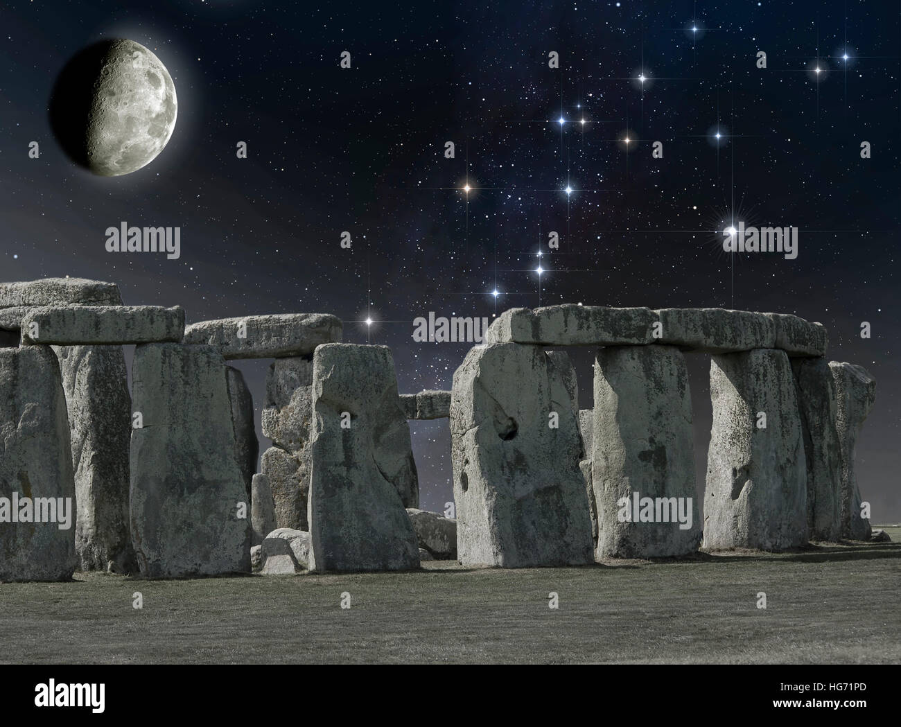 The monument of Stonehenge in the moonlight under the starry sky Stock ...