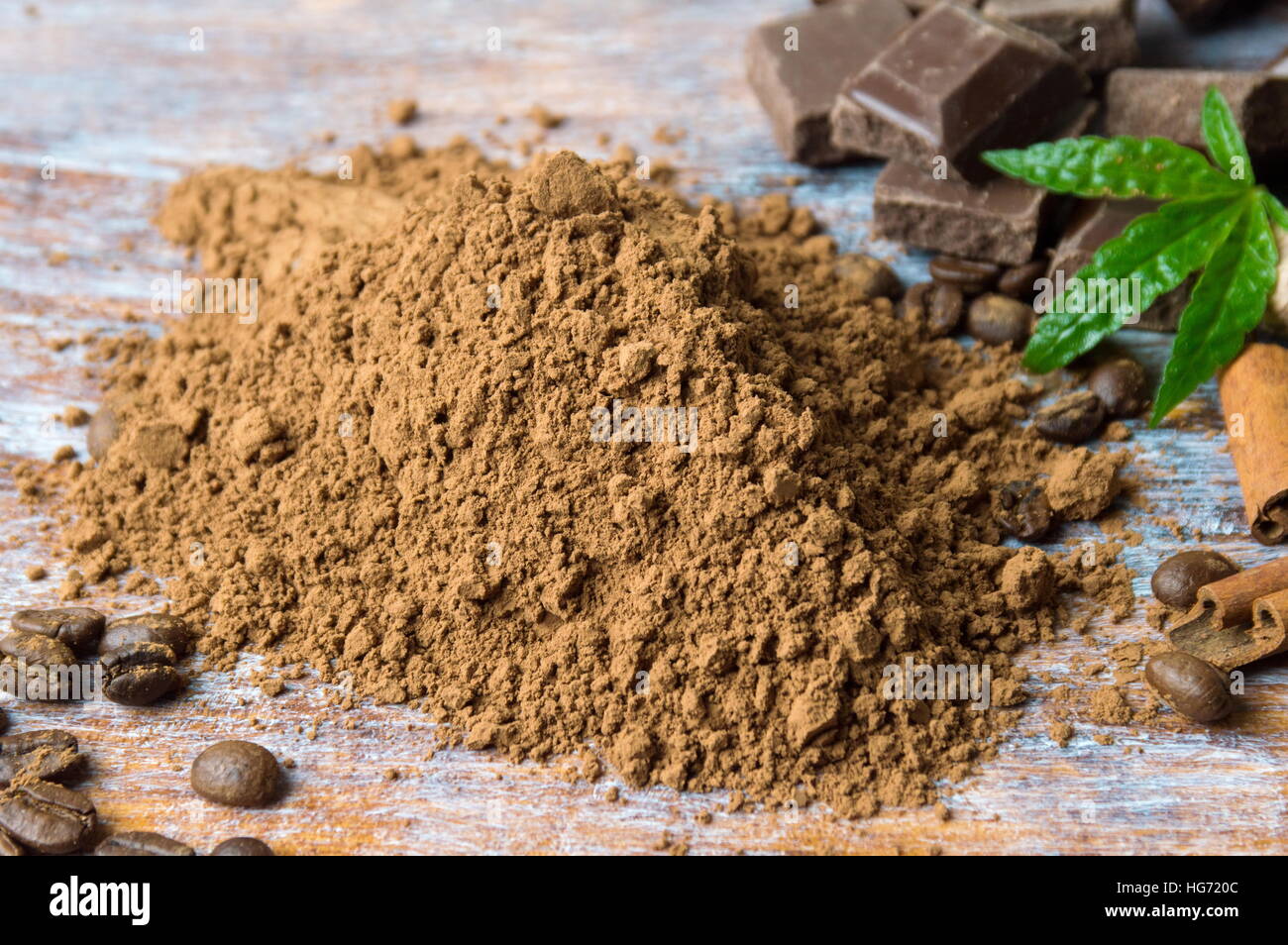 Cacao powder with chocolate pieces and cinnamon Stock Photo - Alamy