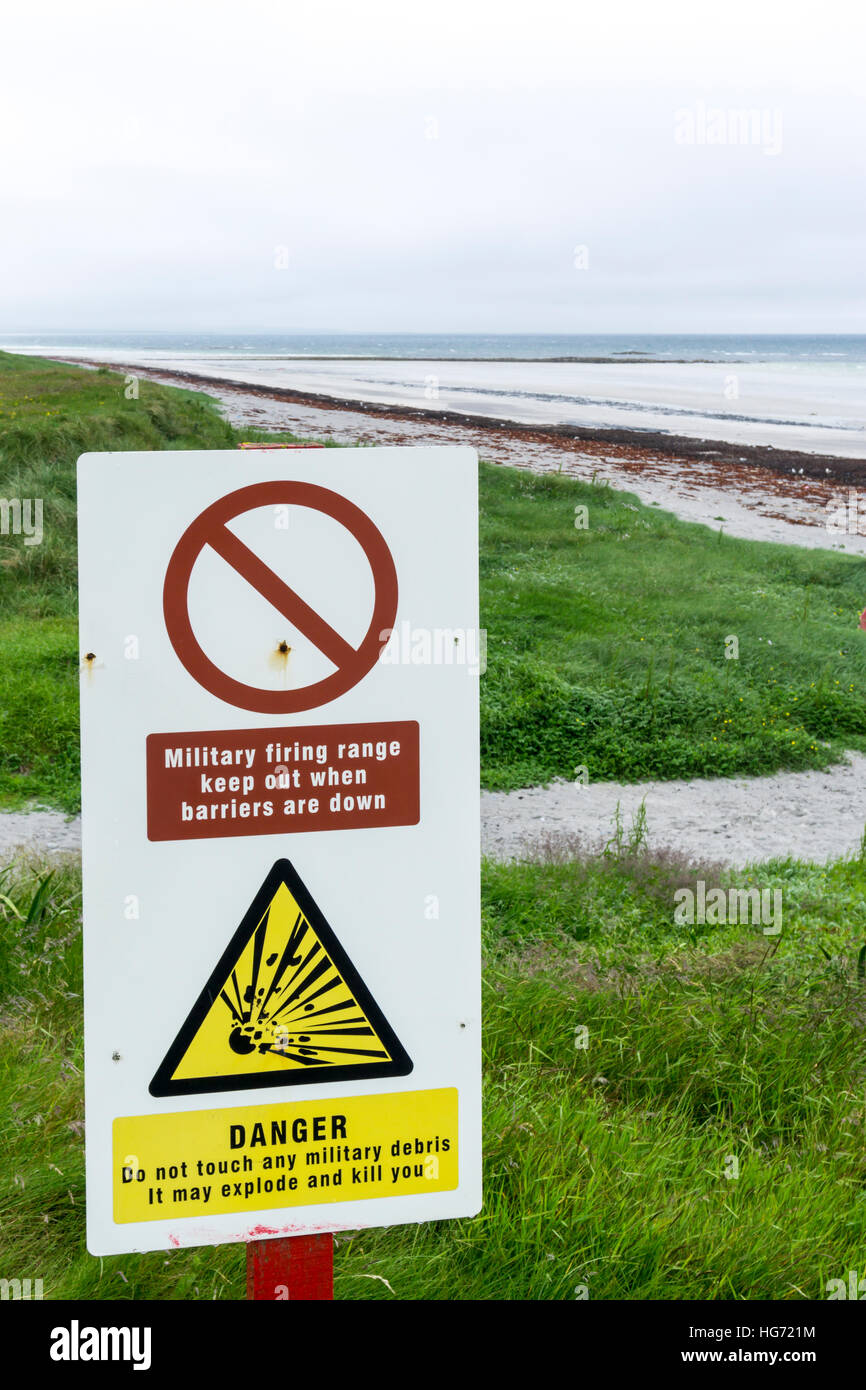 A warning sign at the South Uist missile range operated by Qinetiq in ...