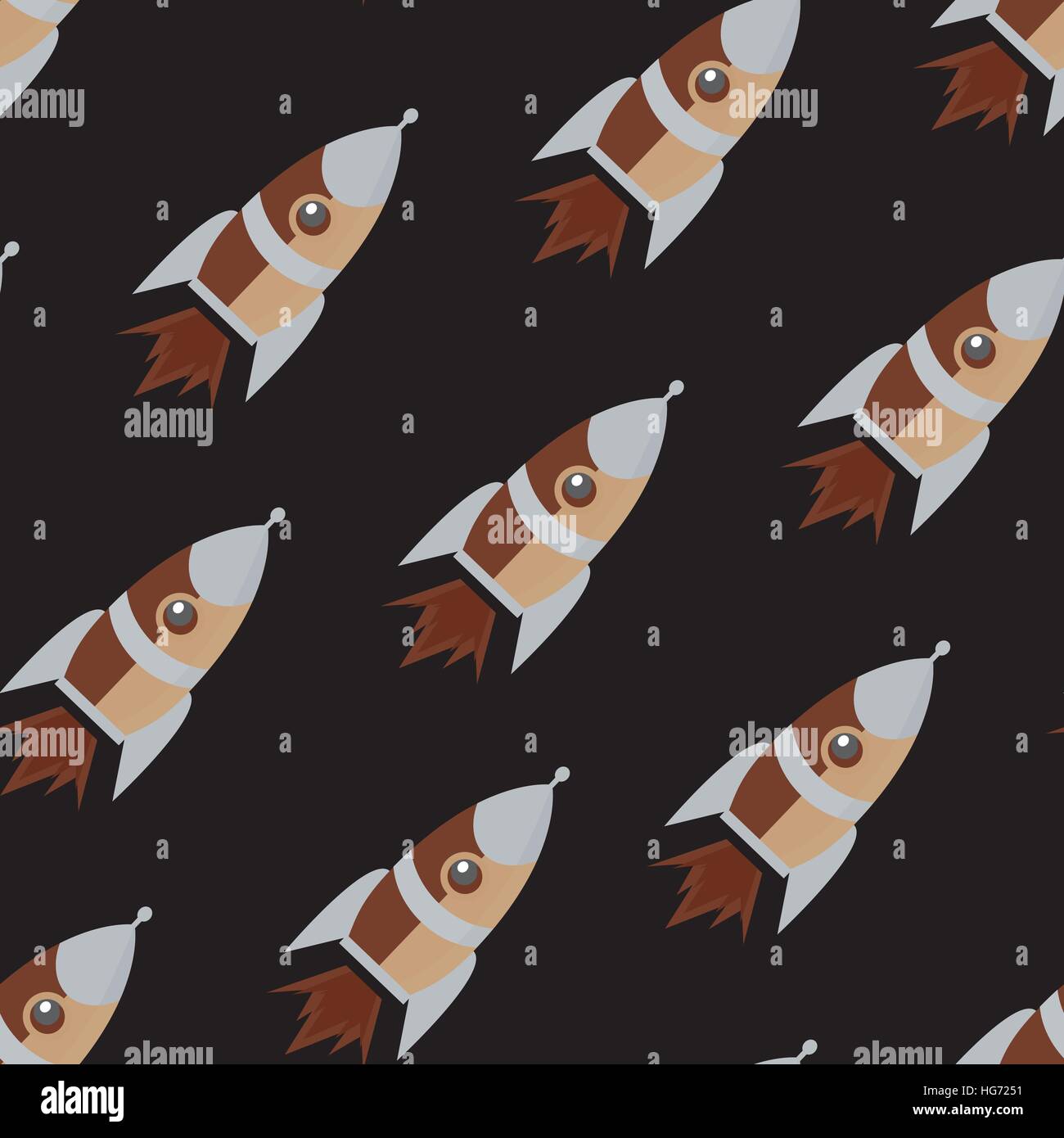Cute and colorful space seamless pattern background with rockets. Dark ...