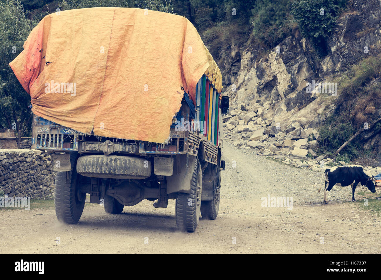Rear side of an old truck with spare tyre Stock Photo - Alamy