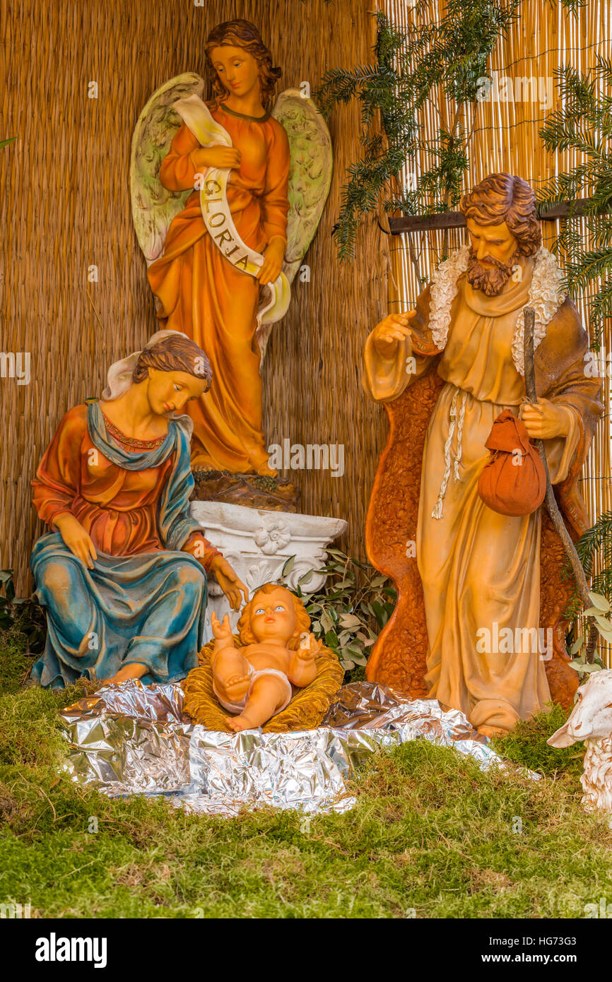 Christmas nativity scene of Holy Baby Jesus with Blessed Virgin Mary ...