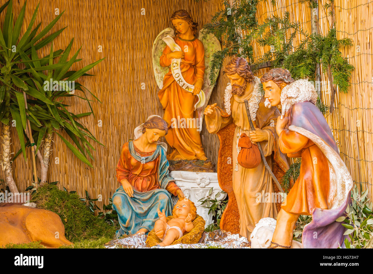Christmas nativity scene of Holy Baby Jesus with Blessed Virgin Mary ...