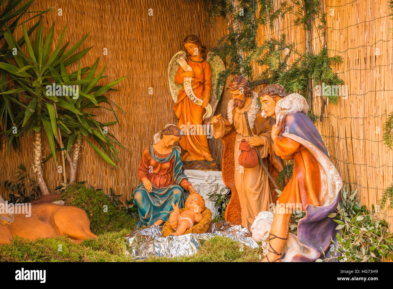Christmas nativity scene of Holy Baby Jesus with Blessed Virgin Mary ...