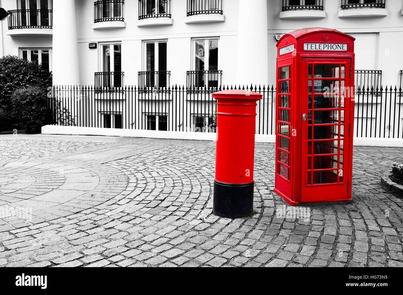 Red Telephone box with red Post Box Stock Photo - Alamy
