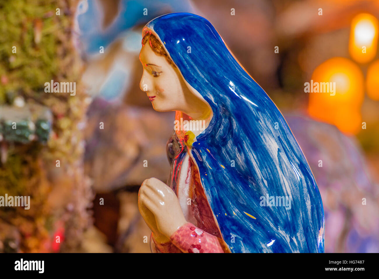 The Blessed Virgin Mary in a Christmas Nativity scene Stock Photo - Alamy