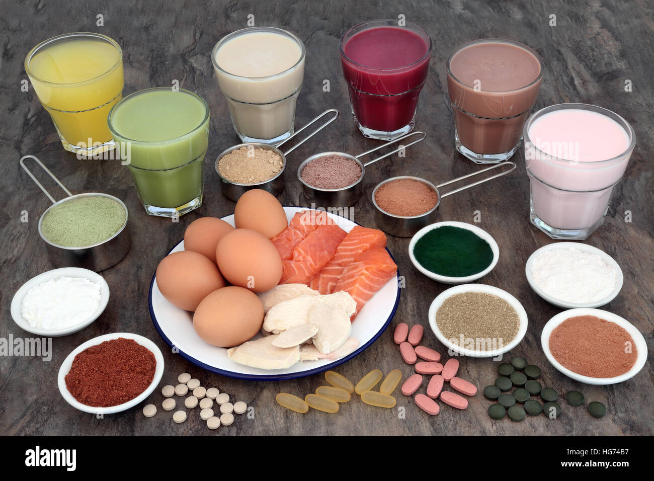 Health food and health drinks for body builders with high protein meat ...