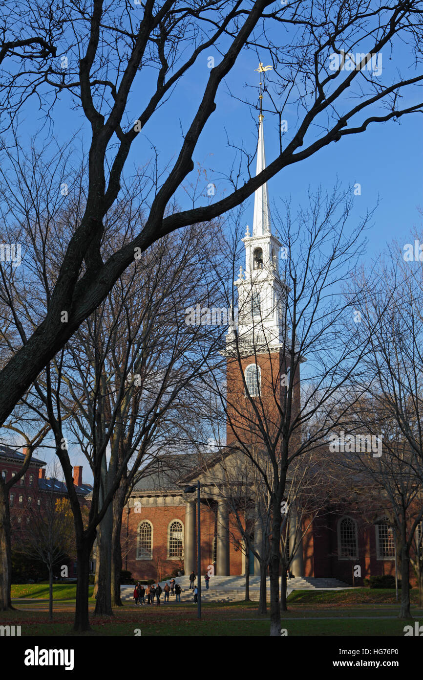 Harvard University campus on an autumn morning. The Memorial Church ...